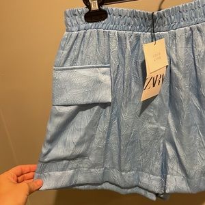 Zara | Shorts | Zara Satin Effect Blue Cargo Shorts | Poshmark